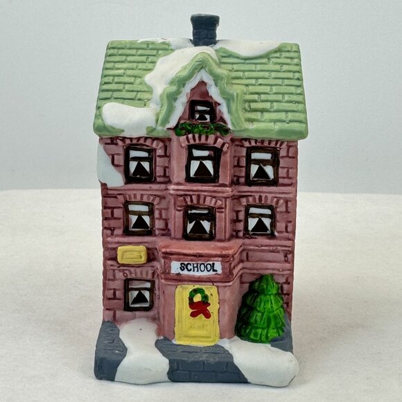 Lotus | Holiday | Vintage Lotus Ceramic Christmas Village Schoolhouse Figurine Snow Accents 4 ...